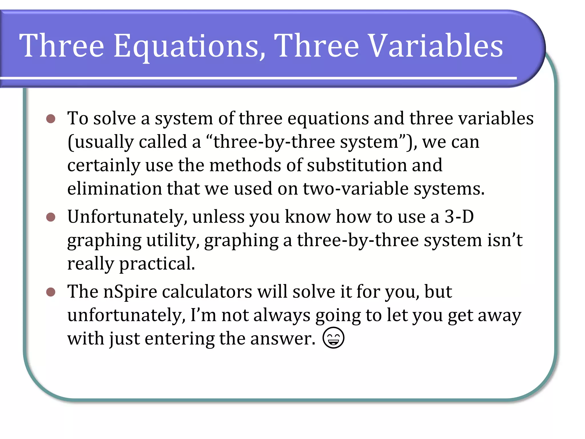 72 Systems Of Linear Equations Three Variables Ppt