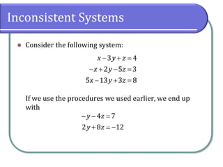 7.2 Systems of Linear Equations - Three Variables | PPT
