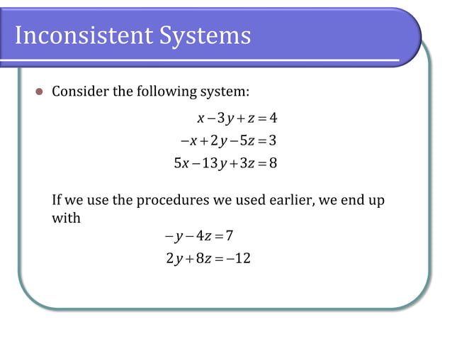 72 Systems Of Linear Equations Three Variables Ppt