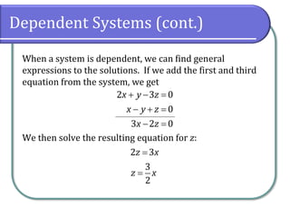 7.2 Systems of Linear Equations - Three Variables | PPT