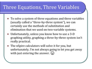 7.2 Systems of Linear Equations - Three Variables | PPT