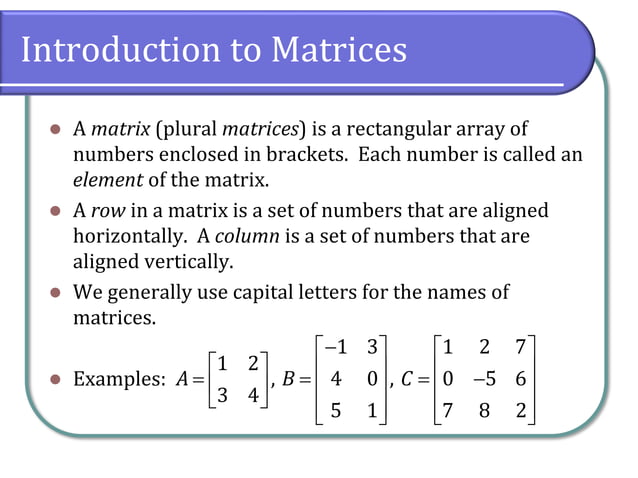 7.5 Matrices and Matrix Operations | PPT