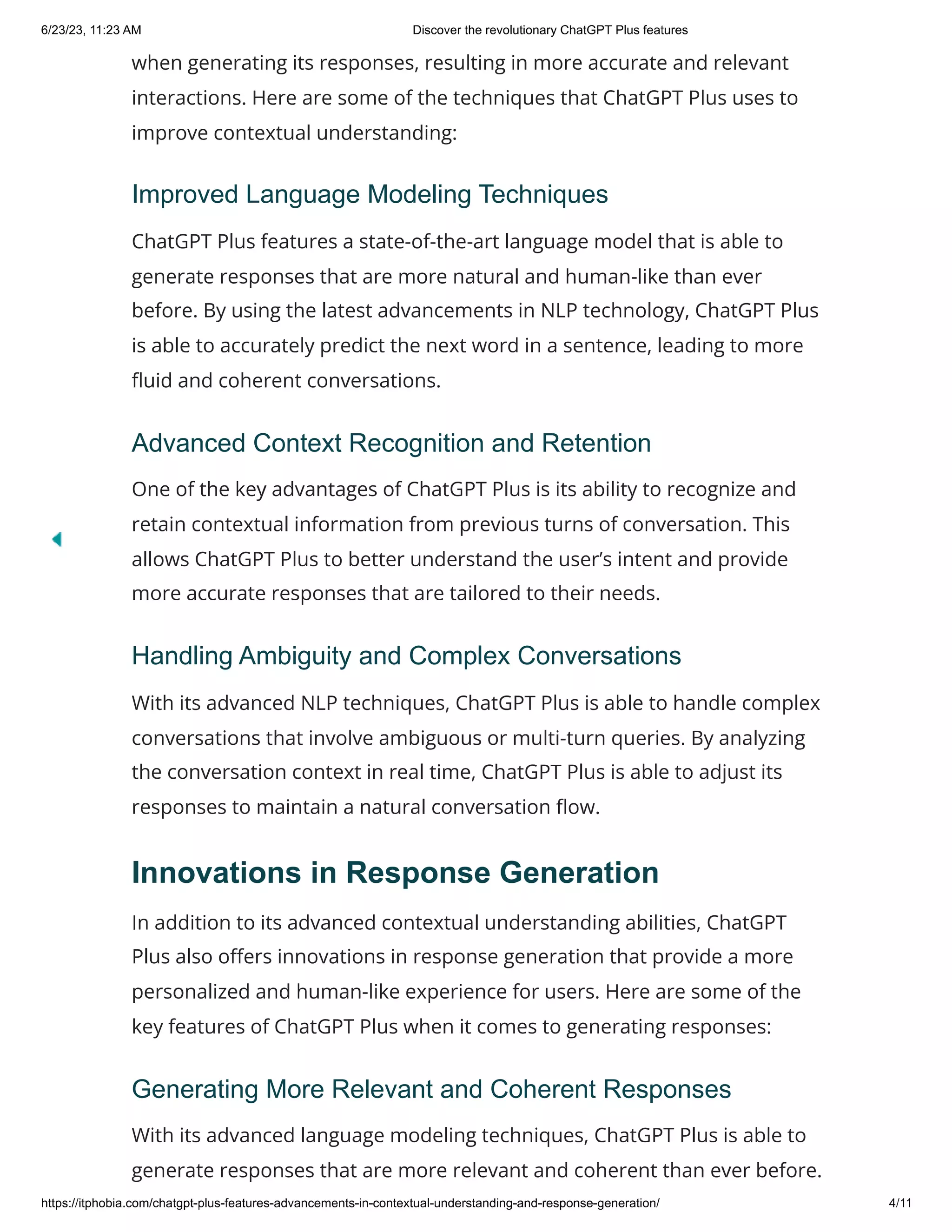 ChatGPT Plus Features: Advancements in Contextual Understanding and ...