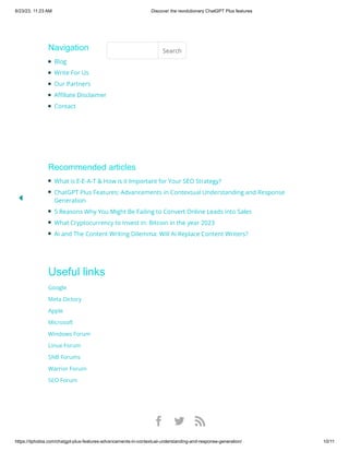 ChatGPT Plus Features: Advancements in Contextual Understanding and Response Generation | PDF