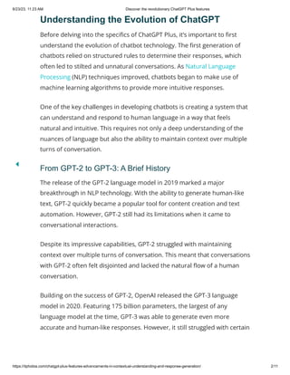 ChatGPT Plus Features: Advancements in Contextual Understanding and Response Generation | PDF