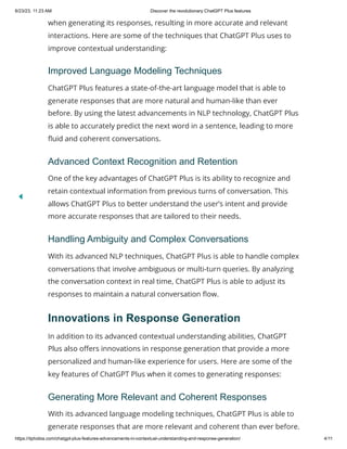 ChatGPT Plus Features: Advancements in Contextual Understanding and Response Generation | PDF