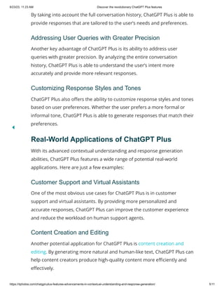 ChatGPT Plus Features: Advancements in Contextual Understanding and Response Generation | PDF
