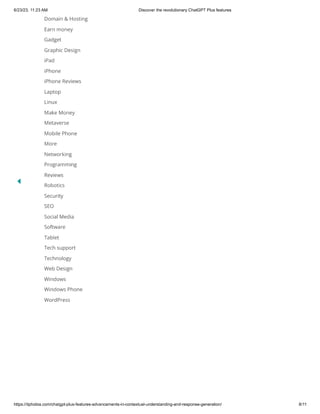 ChatGPT Plus Features: Advancements in Contextual Understanding and Response Generation | PDF