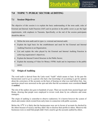 7.0 TOPIC 7 PUBLIC SECTOR AUDITING 7.1 Session Objectives | PDF | Business Accounting & Finance ...