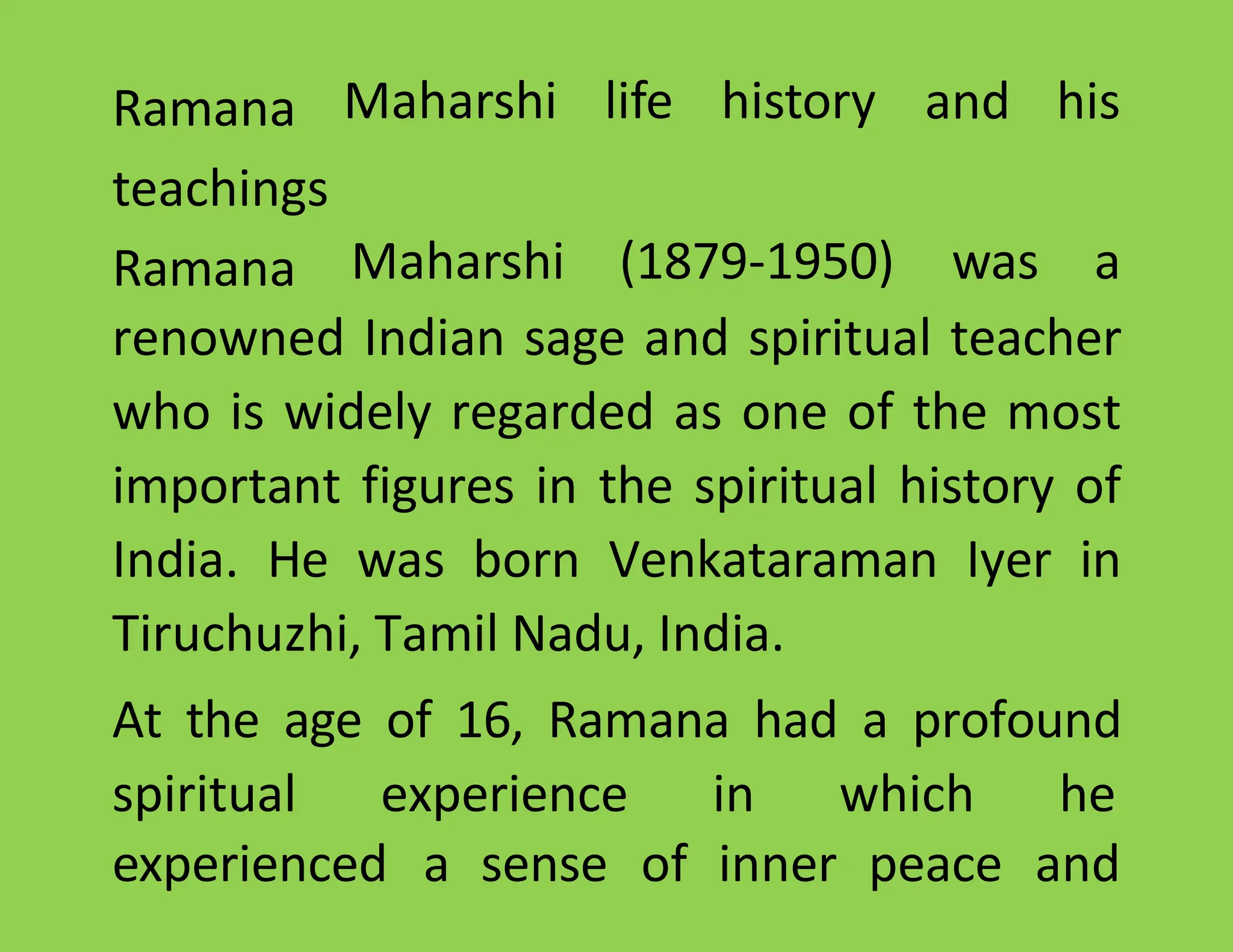 Ramana Maharshi life history and his teaching | PPTX