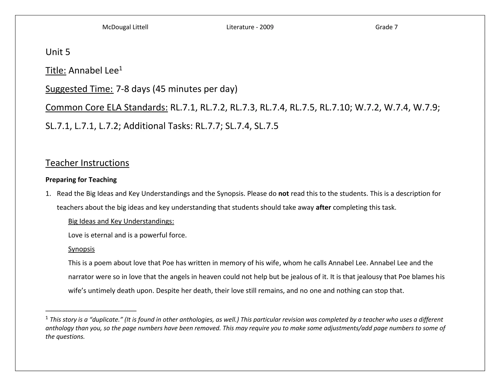 7. Annabel Lee. lesson - Anthology.docx anabell lee | PPT