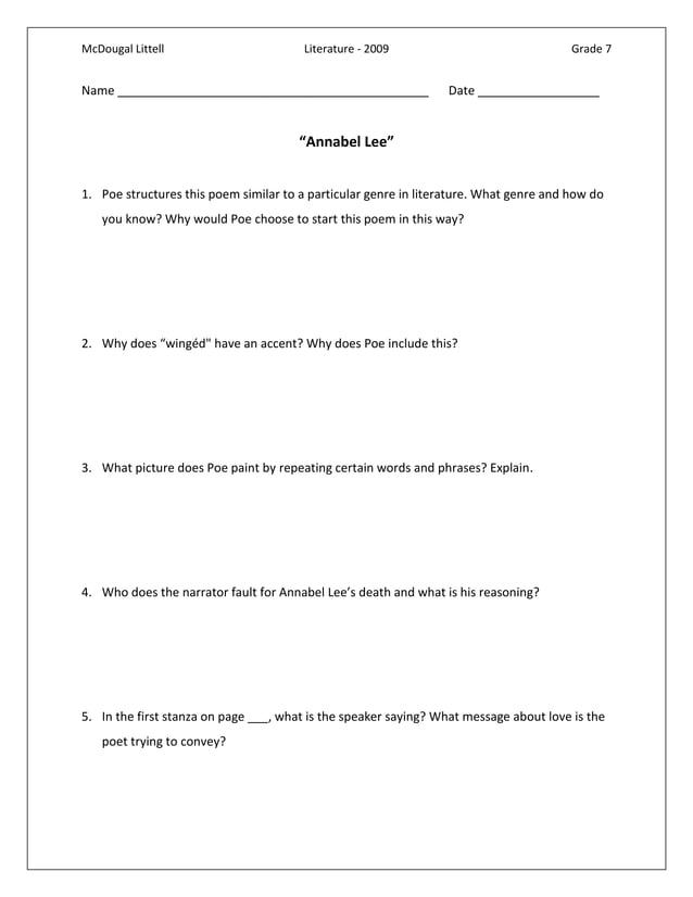 7. Annabel Lee. lesson - Anthology.docx anabell lee | PPT