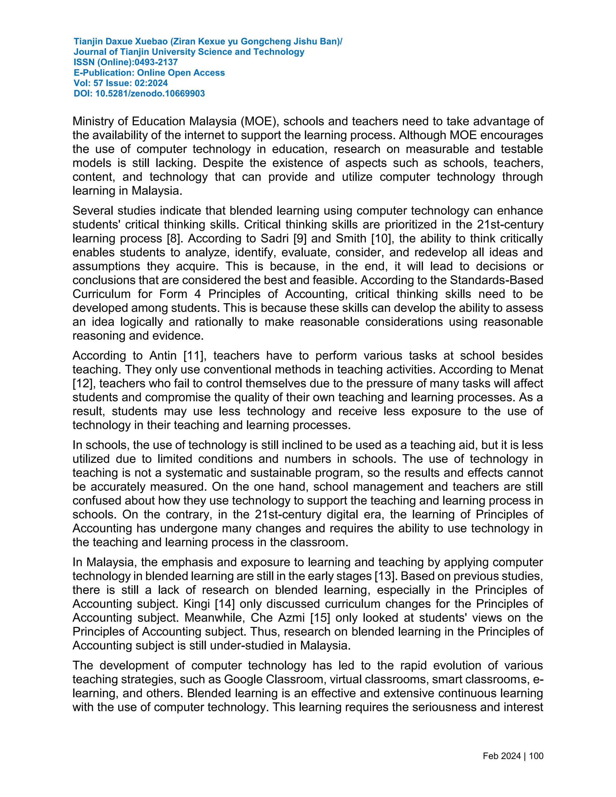 IMPLEMENTATION OF COMPUTER TECHNOLOGY IN BLENDED LEARNING MODELS: EFFECTS ON SELF-DIRECTED ...