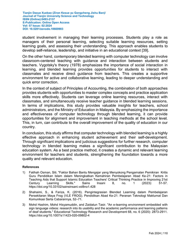 IMPLEMENTATION OF COMPUTER TECHNOLOGY IN BLENDED LEARNING MODELS: EFFECTS ON SELF-DIRECTED ...