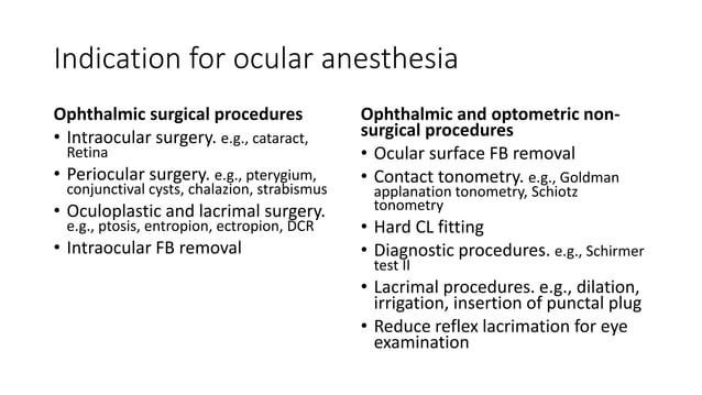 Local Ocular Anesthetics Used in Ophthalmic Clinics | PPT