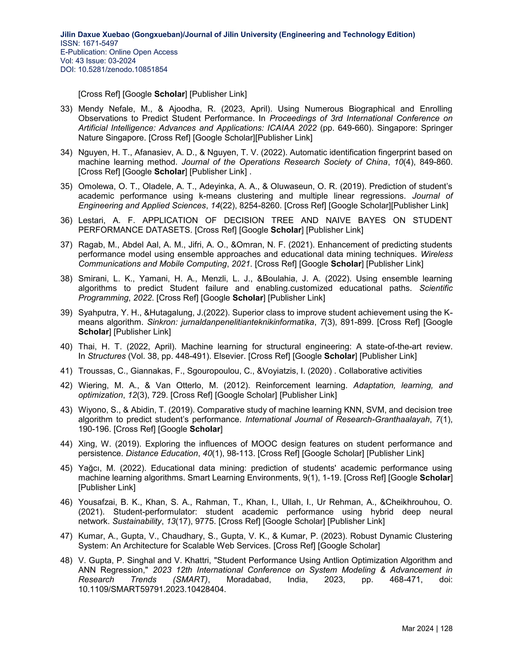 ANALYSIS OF STUDENT ACADEMIC PERFORMANCE USING MACHINE LEARNING ALGORITHMS:– A STUDY | PDF