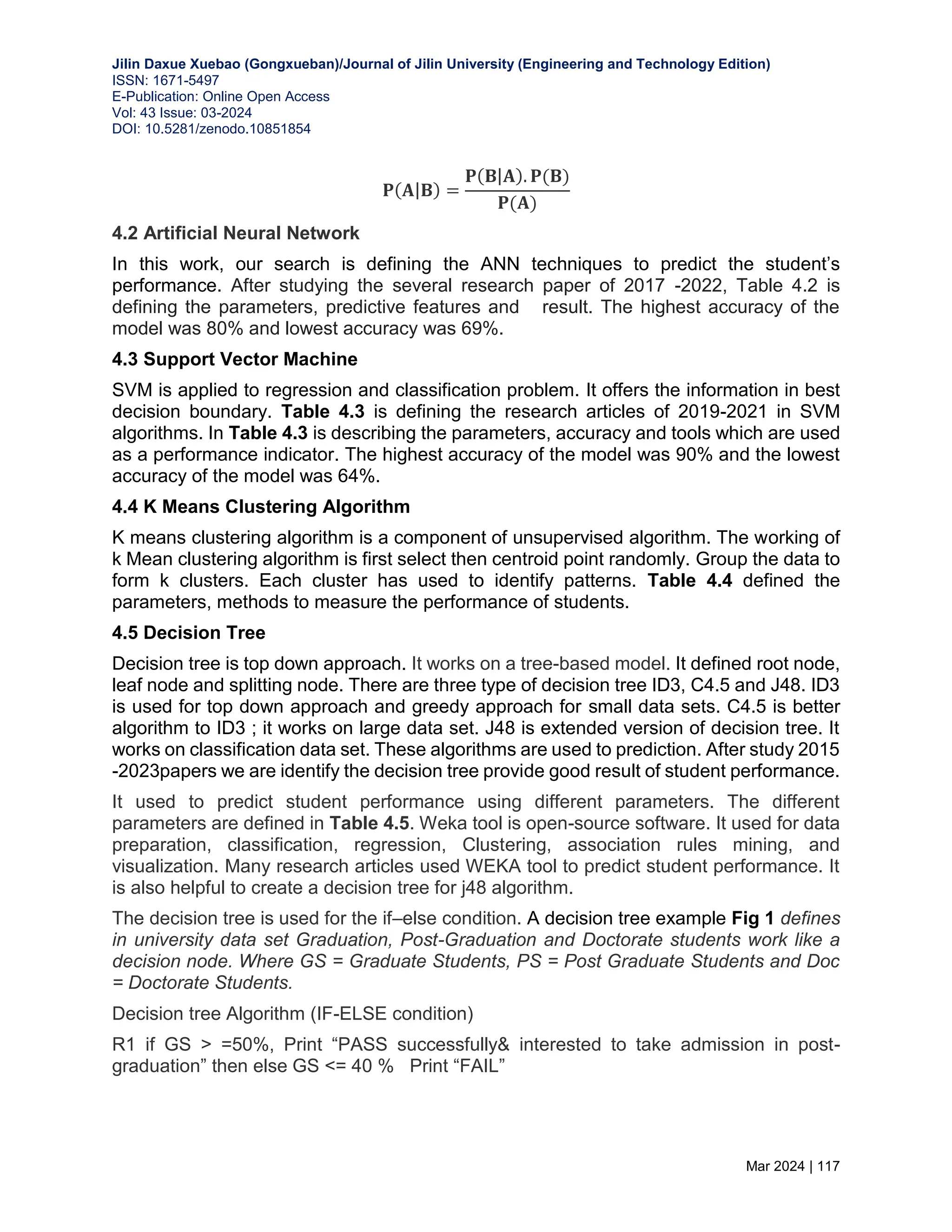 ANALYSIS OF STUDENT ACADEMIC PERFORMANCE USING MACHINE LEARNING ALGORITHMS:– A STUDY | PDF