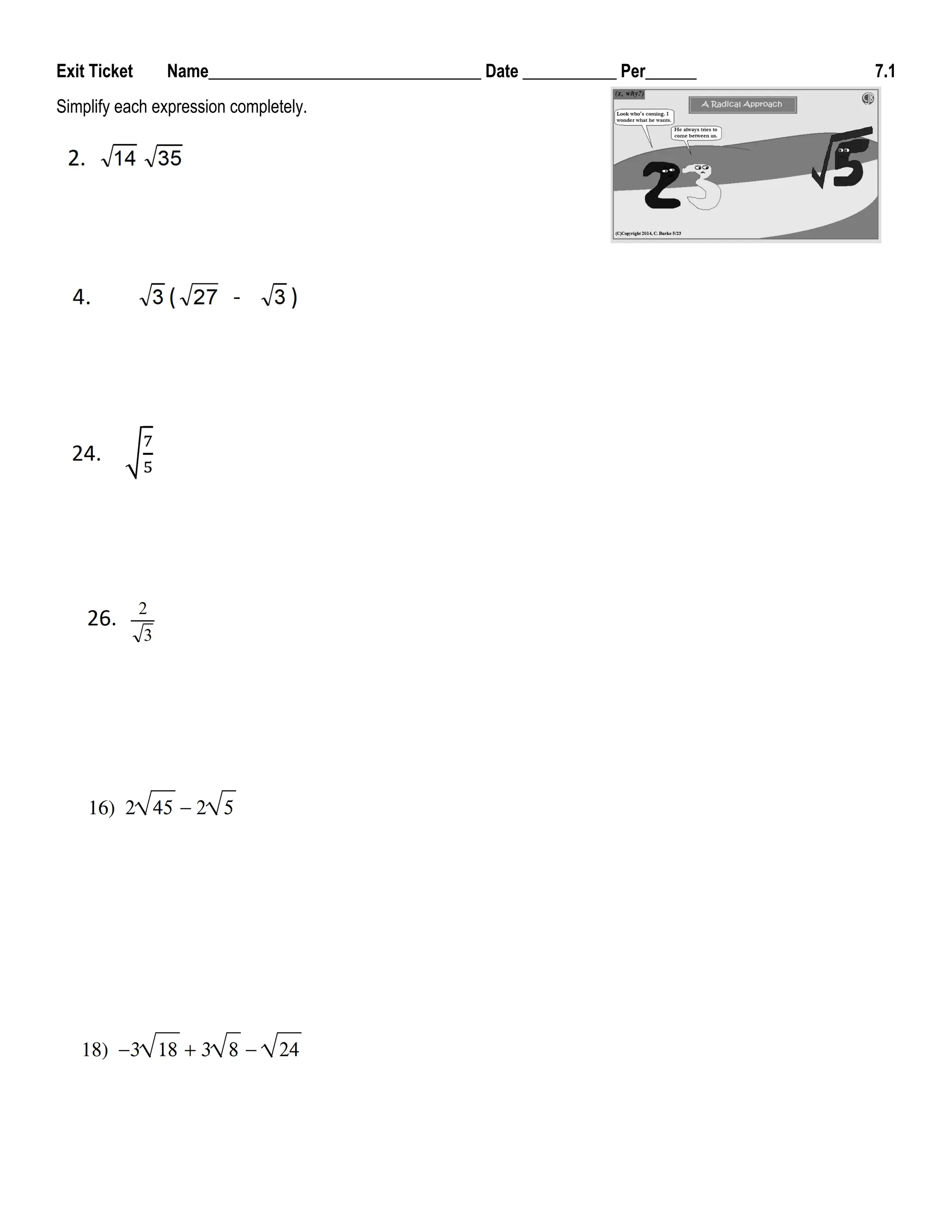 Simplifying Radicals exercises to practice | PDF