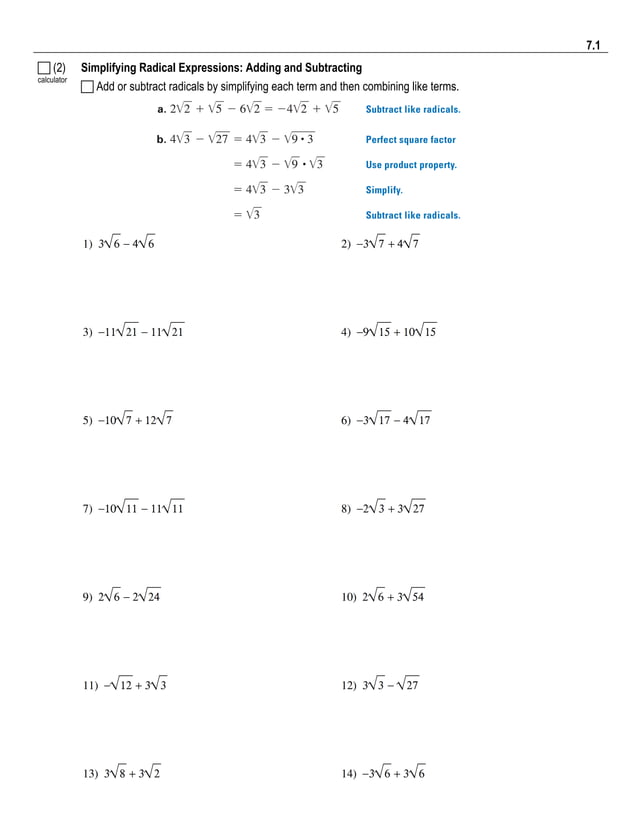 Simplifying Radicals exercises to practice | PDF