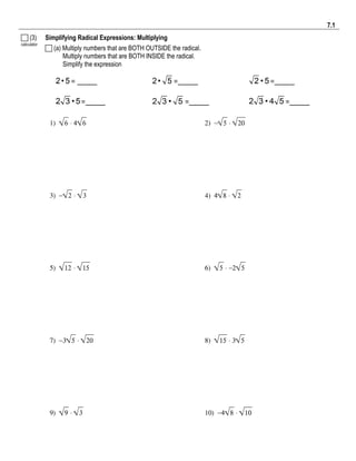 Simplifying Radicals exercises to practice | PDF