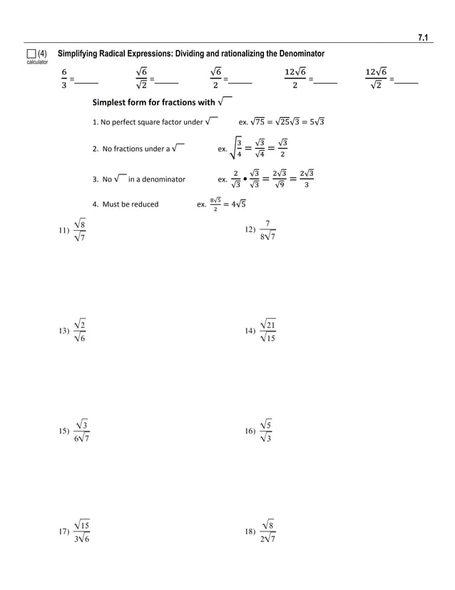 Simplifying Radicals exercises to practice | PDF