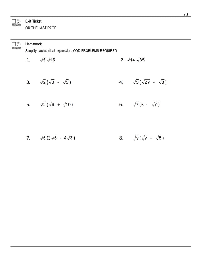 Simplifying Radicals exercises to practice | PDF