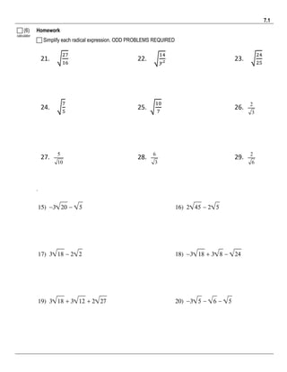 Simplifying Radicals exercises to practice | PDF