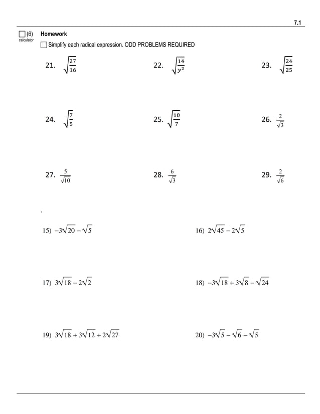 Simplifying Radicals exercises to practice | PDF