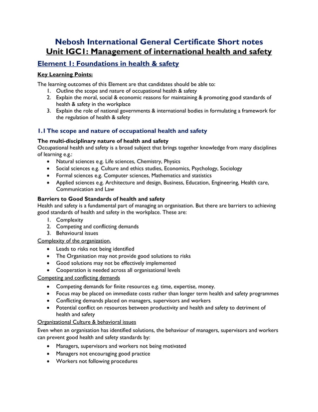 NEBOSH International General Certificate Short notes | PDF | Injuries ...