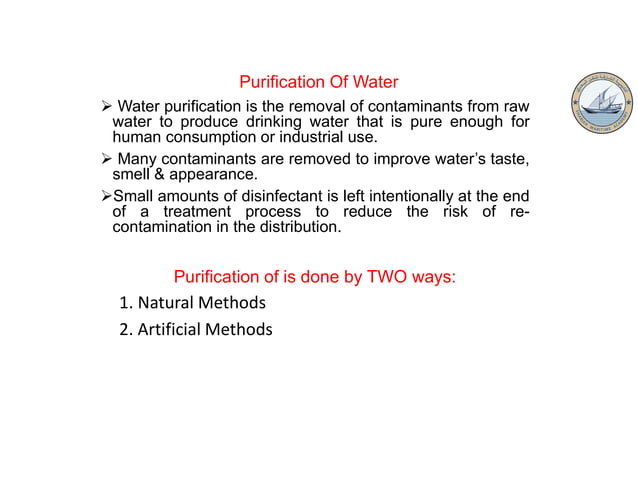 water purification by natural and artificial method | PPT