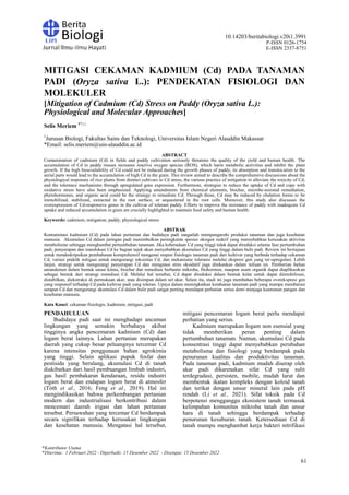 Mitigasi Cekaman Kadmium Pada Tanaman Padi | PDF