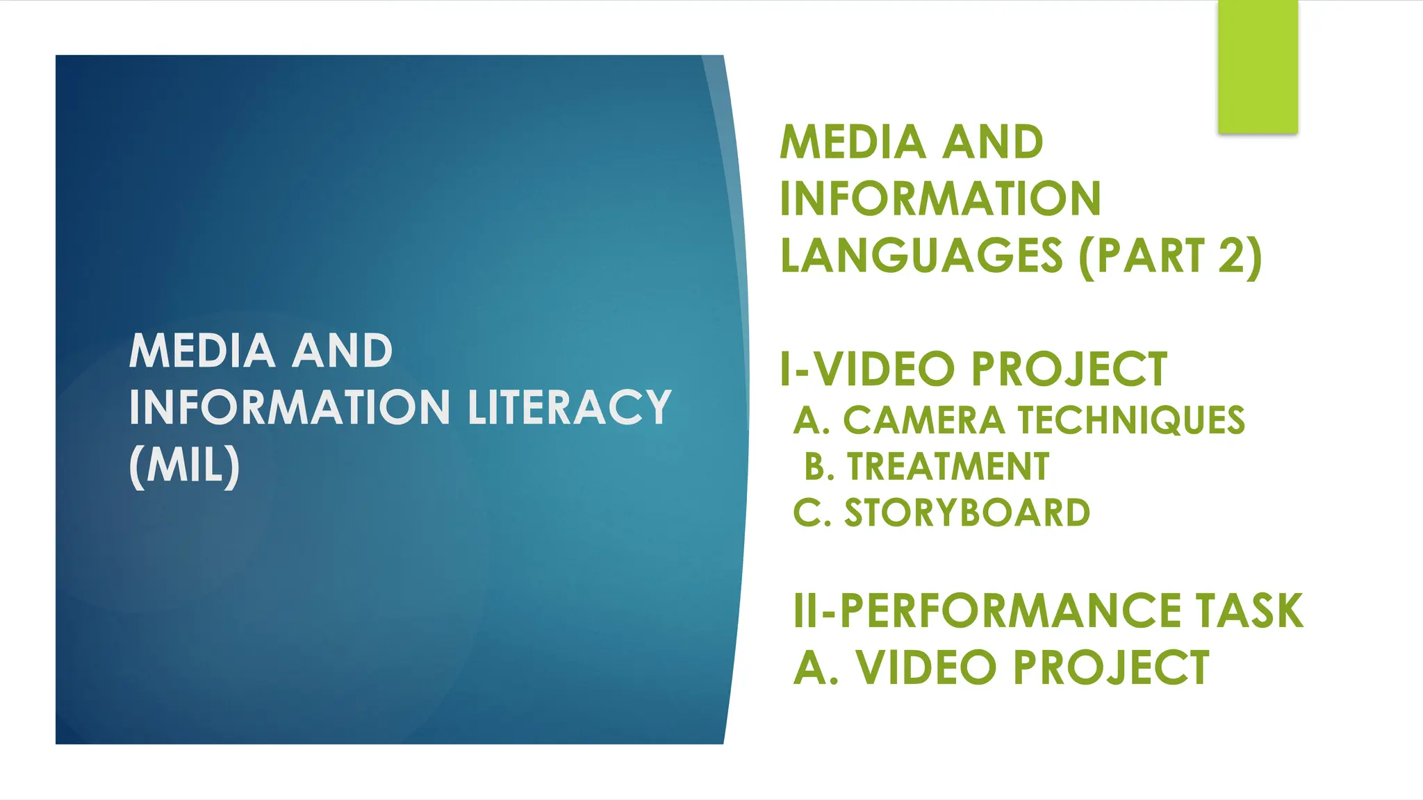 Media and Information Languages (Part 2) Video Project -Camera ...