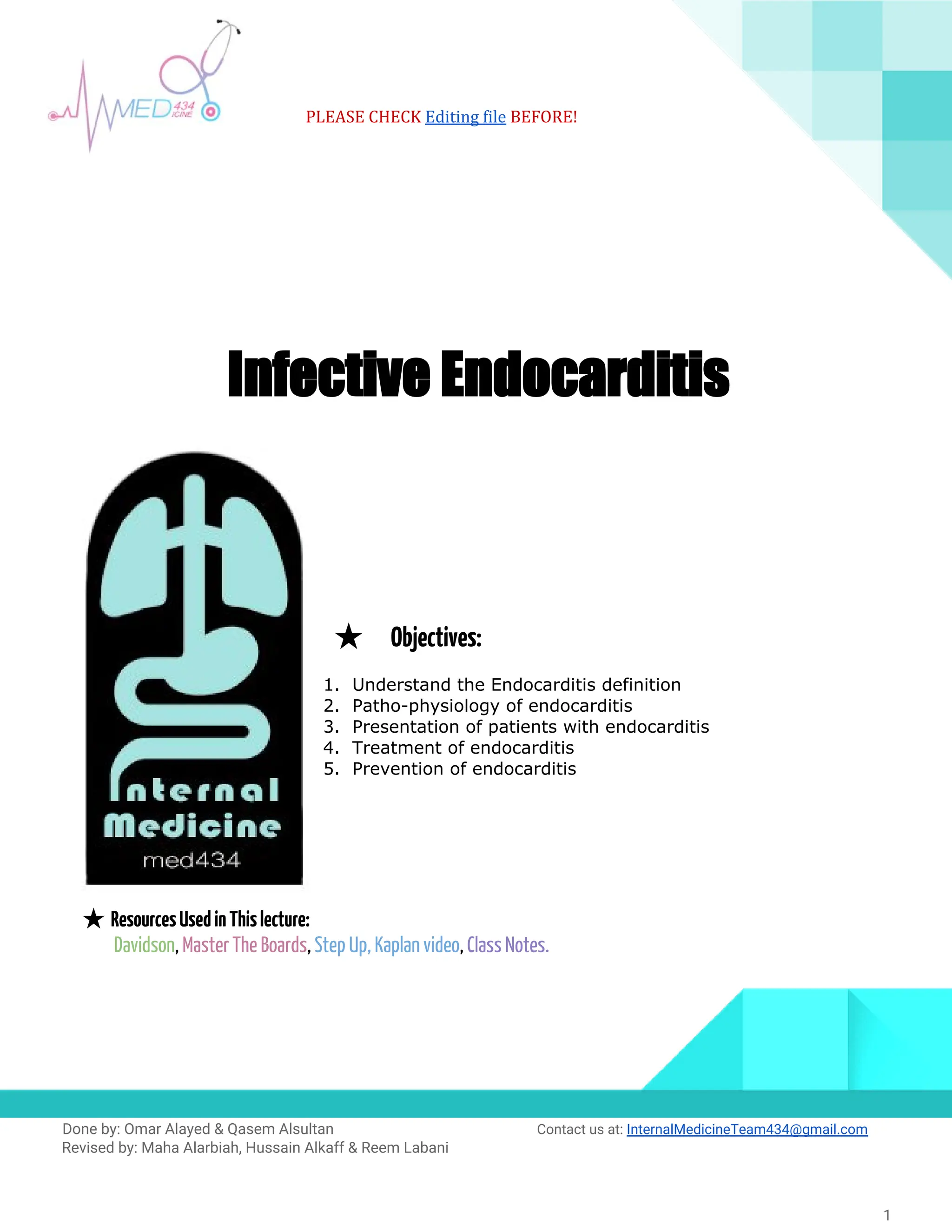 7.Infective Endocarditis.pdf notes pathology | PDF