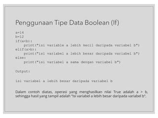 7. Tipe data Boolean,List & Tuple computer programming | PDF