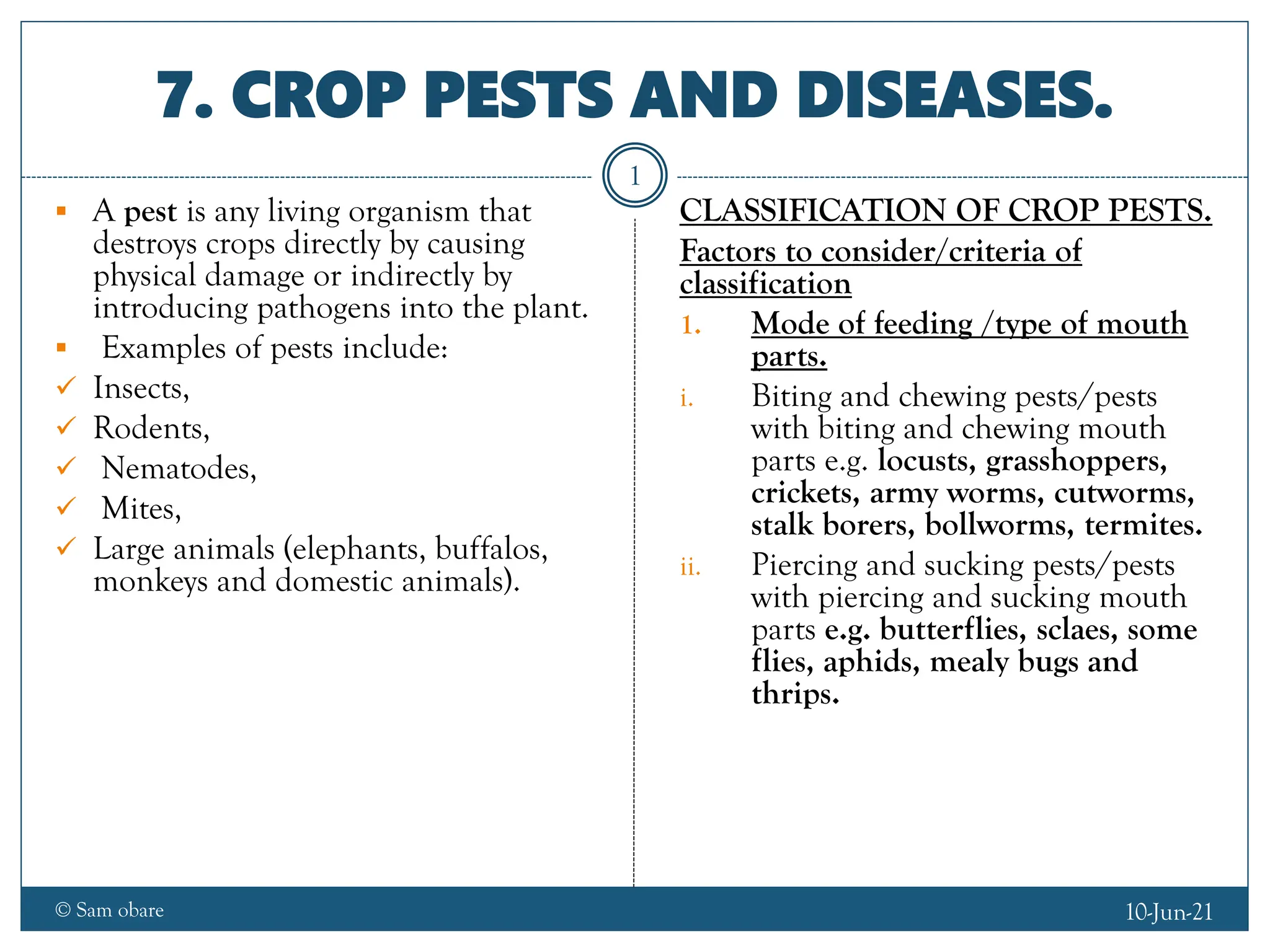 Agriculture form three notes chapter 7 Crop pests and diseases | PDF