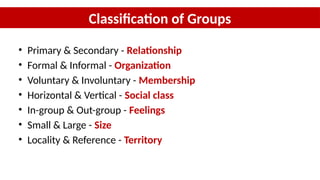 SOCIAL GROUPS- Meaning, Classification, Formation, & Motivation | PPTX