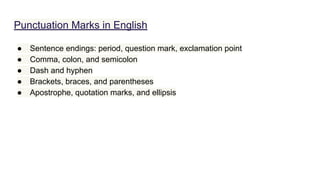 Comprehensive Guide to English Punctuation and Usage | PDF