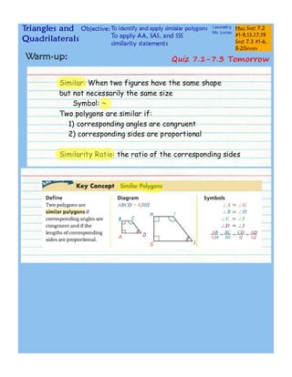 7 2 and 7-3 similar polygons and triangles | PDF