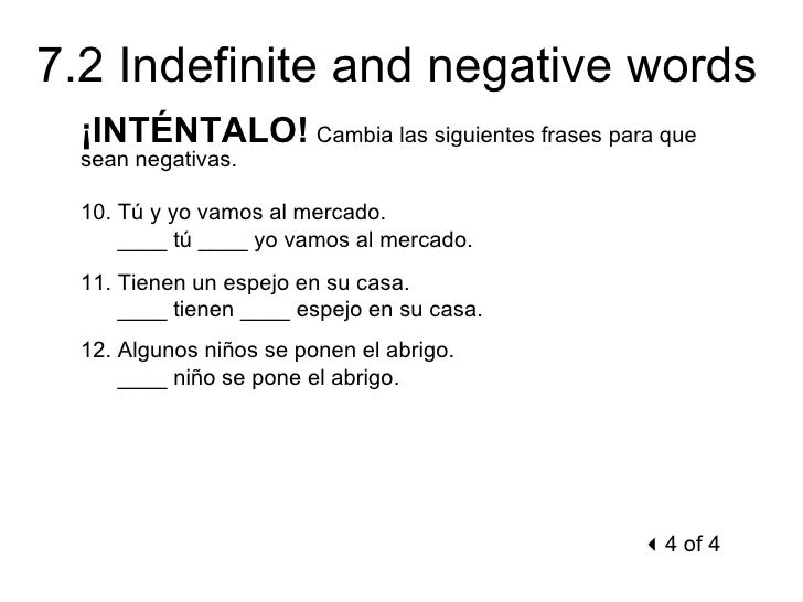 Indefinite and negative words spanish worksheet - minecollective