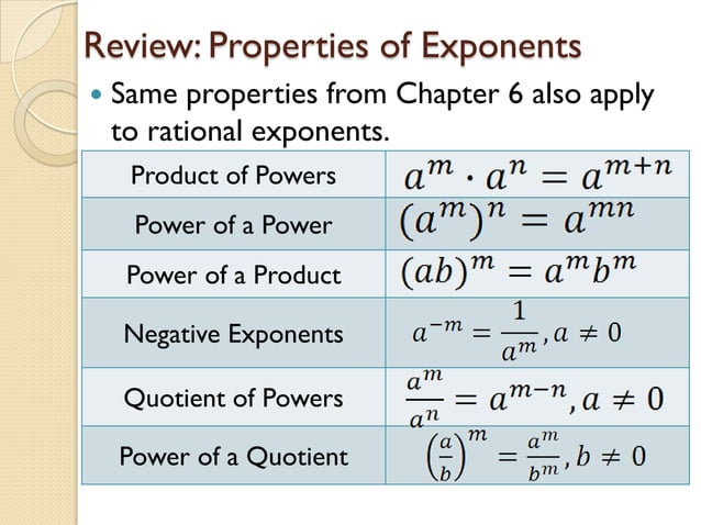 7.2 properties of rational exponents | PPTX | Physics | Science
