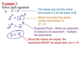 7-2 Solving Exponential Equations and Inequalities - modified for ...