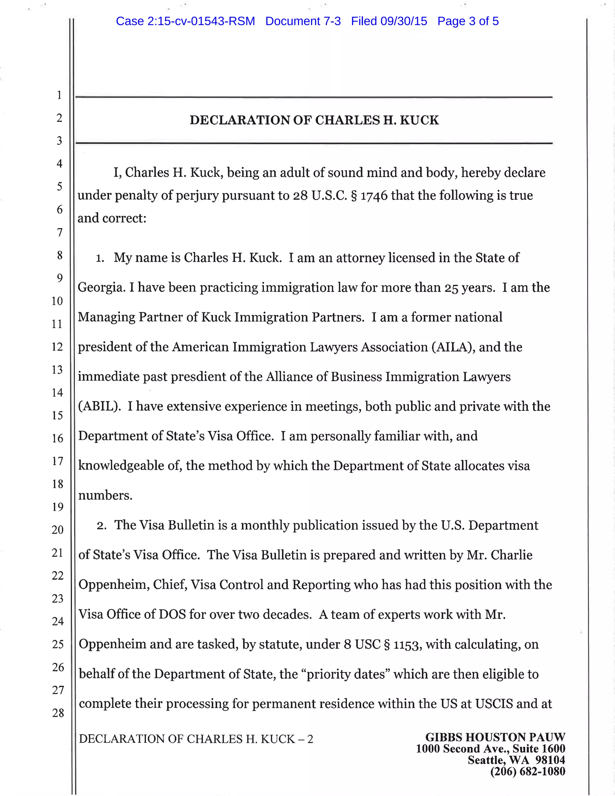 Declaration of Charles Kuck | PDF