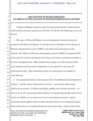 Declaration of Alliance of Business Immigration Lawyers | PDF