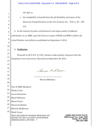 Declaration of Alliance of Business Immigration Lawyers | PDF