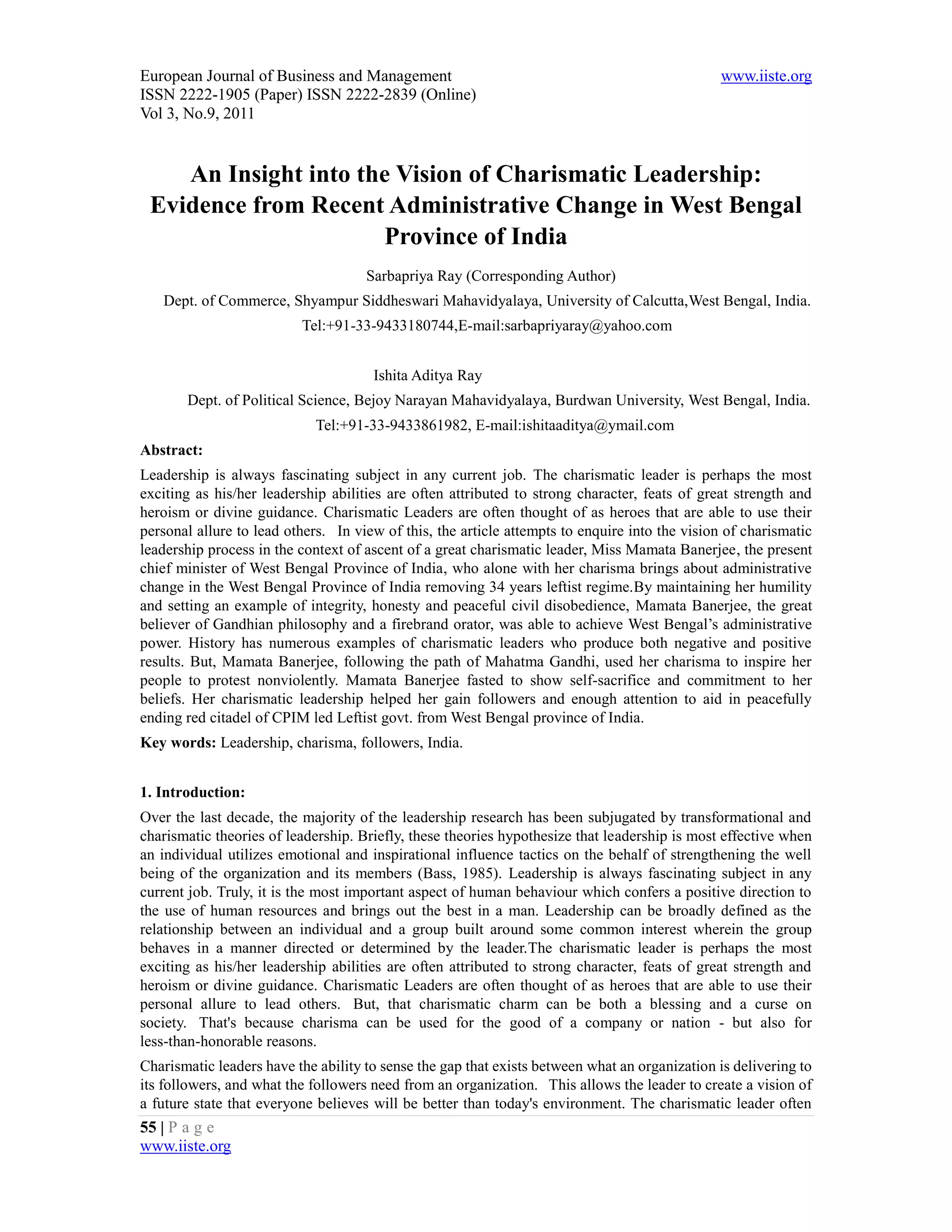 7.[55 67]an insight into the vision of charismatic leadership | PDF