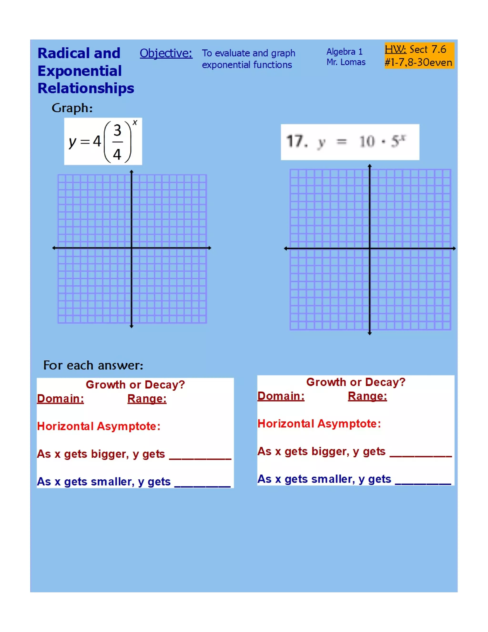 7 6 Evaluating And Graphing Exponential Functions Pdf