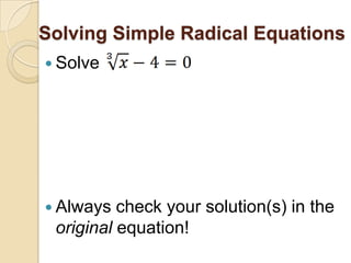 7.6 solving radical equations | PPT
