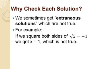 7.6 solving radical equations | PPT