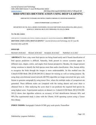 BIRD SPECIES IDENTIFICATION USING DEEP LEARNING | PDF