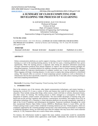 A SUMMARY OF CLOUD COMPUTING FOR DEVELOPING THE PROCESS OF E-LEARNING | PDF